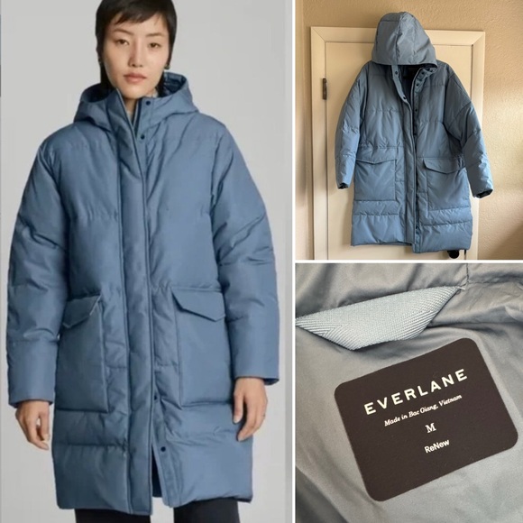 Everlane | Jackets & Coats | Everlane The Long Puffer Coat Grey Blue ...